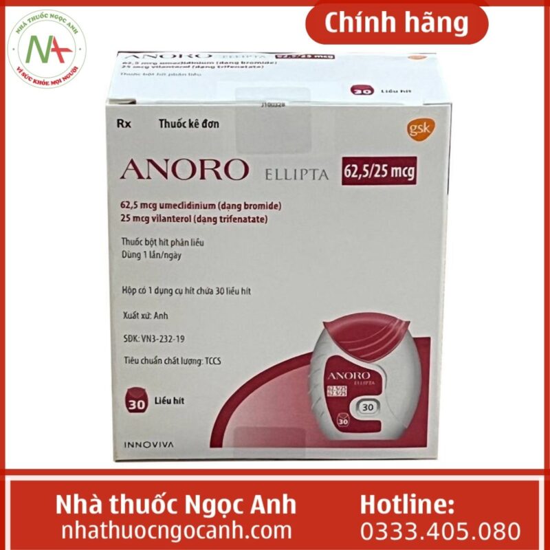 Thuốc Anoro Ellipta 62,5/25mcg là thuốc gì, mua ở đâu, giá bao nhiêu