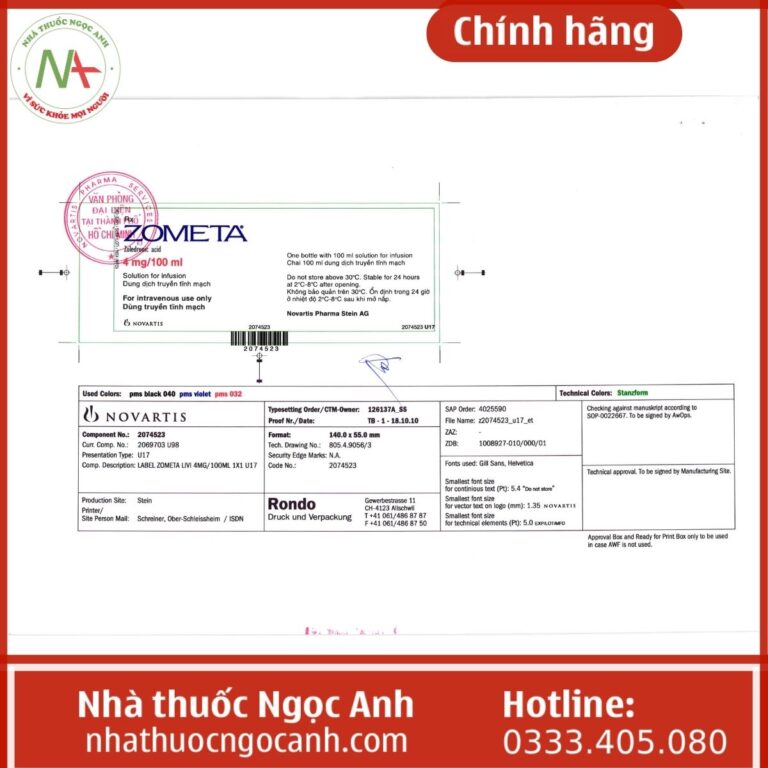 Thuốc Zometa 4mg/100ml là thuốc gì, mua ở đâu, giá bao nhiêu