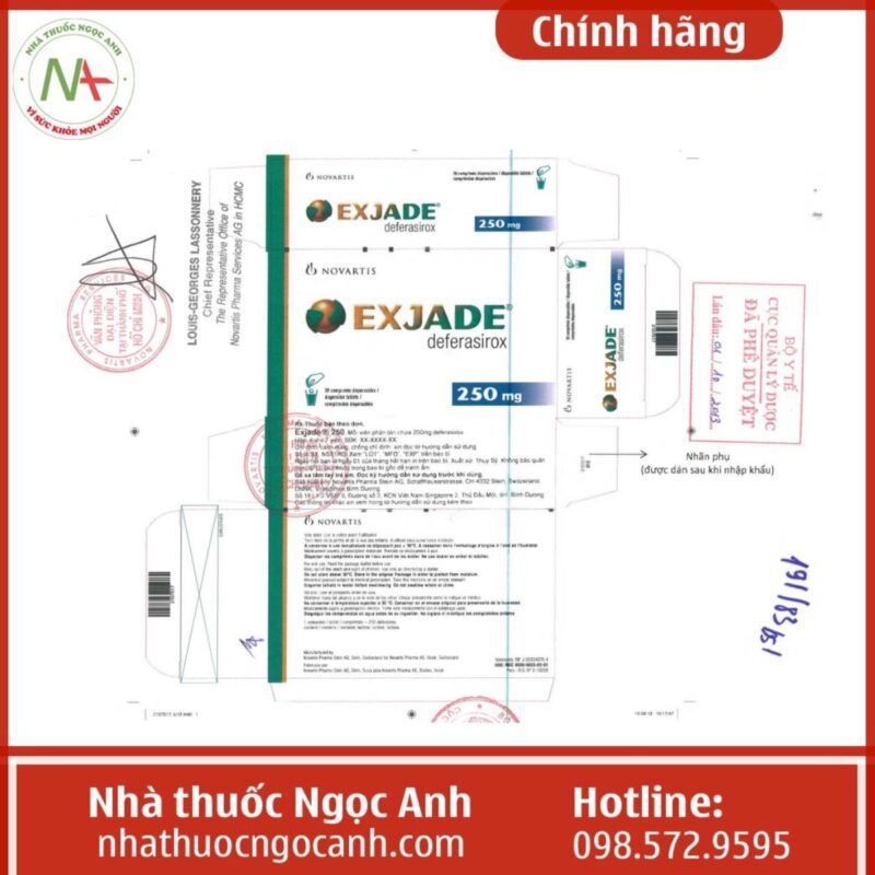 Thuốc thải sắt Exjade 250mg liều dùng, giá bao nhiêu, mua ở đâu