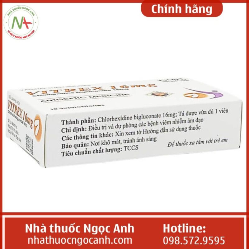 Thuốc đặt Vitrex 16mg có tác dụng gì, giá bao nhiêu, mua ở đâu