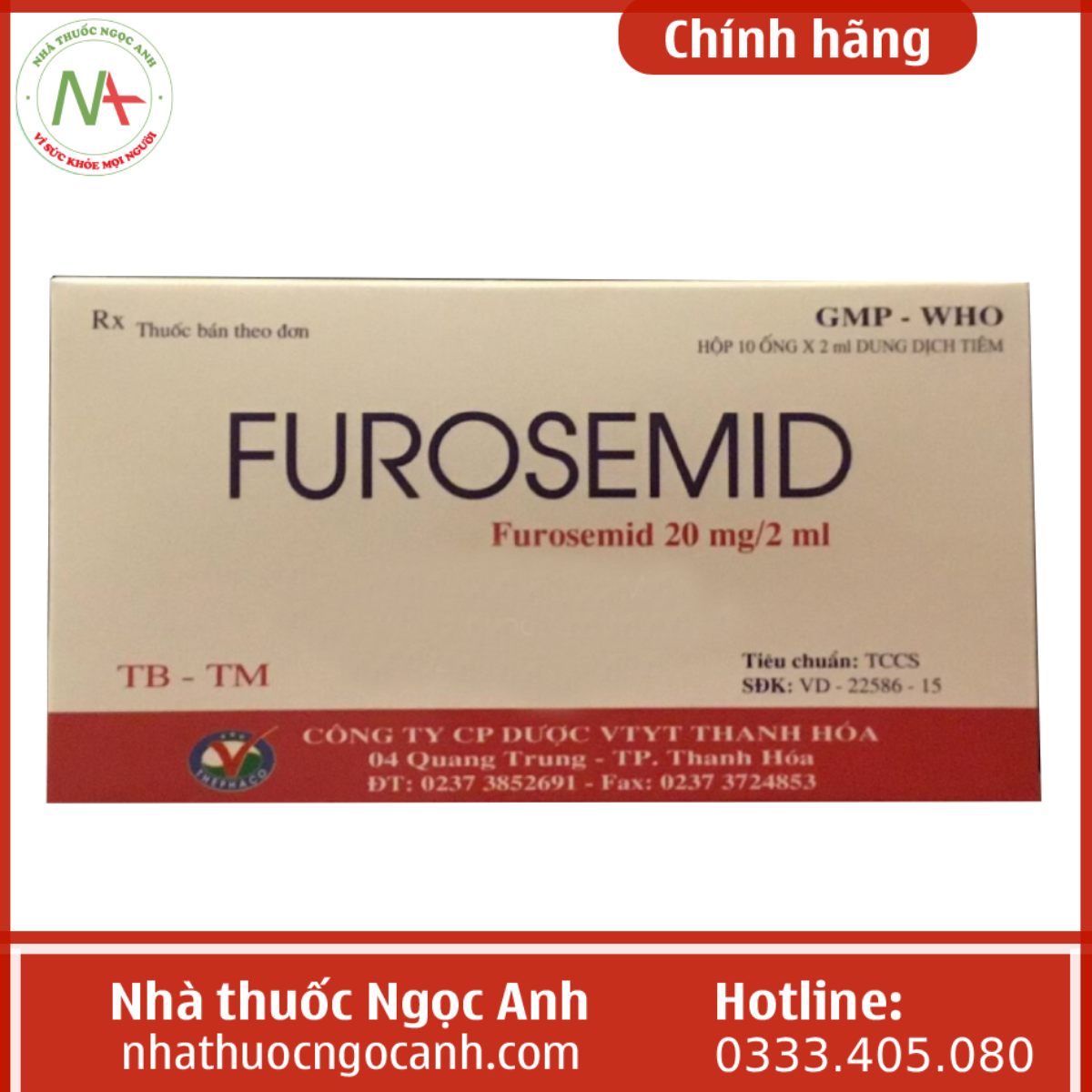 Thuốc Furosemid 20mg/2ml Thephaco giá bao nhiêu, mua ở đâu?