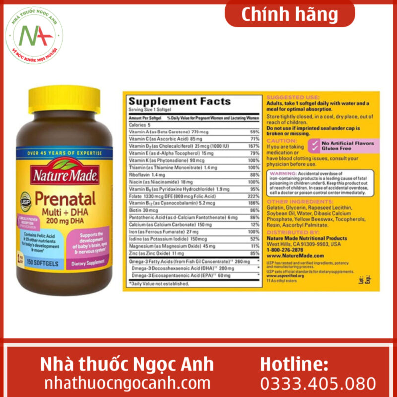 Vitamin cho bà bầu Nature Made Prenatal Multi + DHA 150 viên giá bao ...