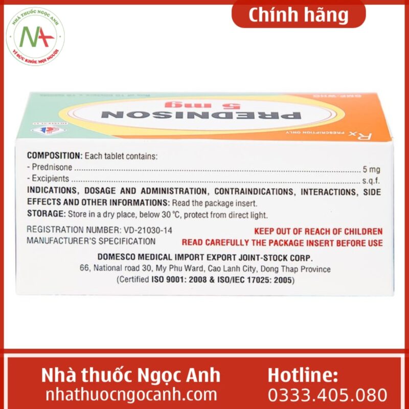 Thuốc Prednison 5mg Domesco (viên nén) giá bao nhiêu, mua ở đâu
