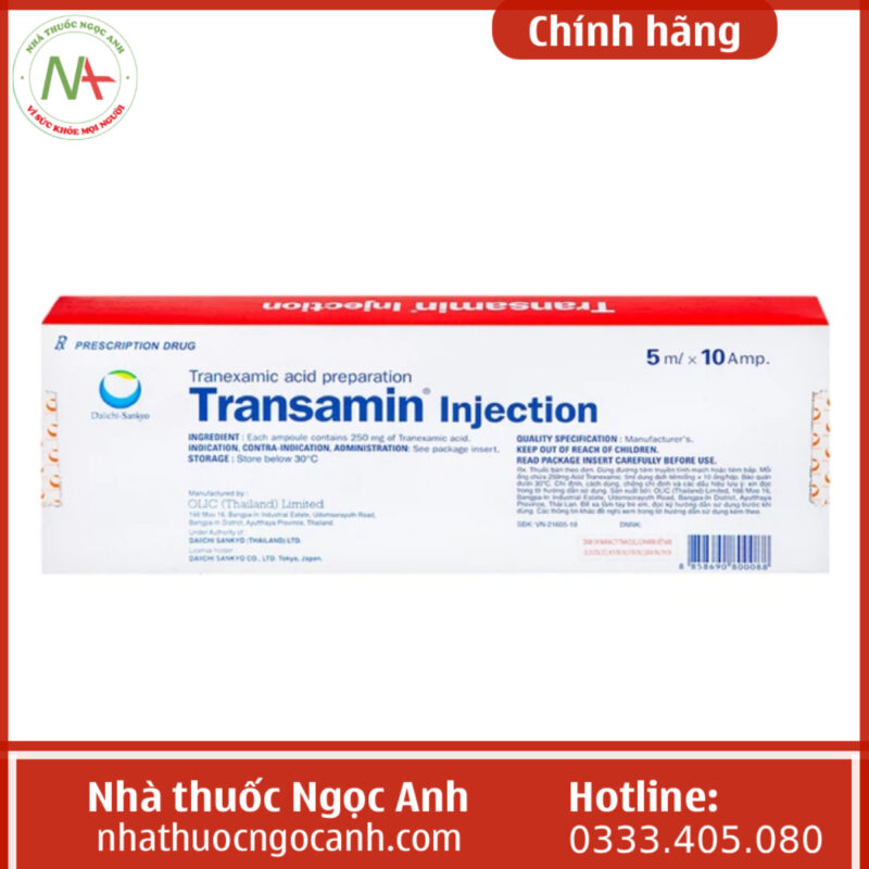 Thuốc Transamin Injection 250mg/5ml giá bao nhiêu, mua ở đâu?