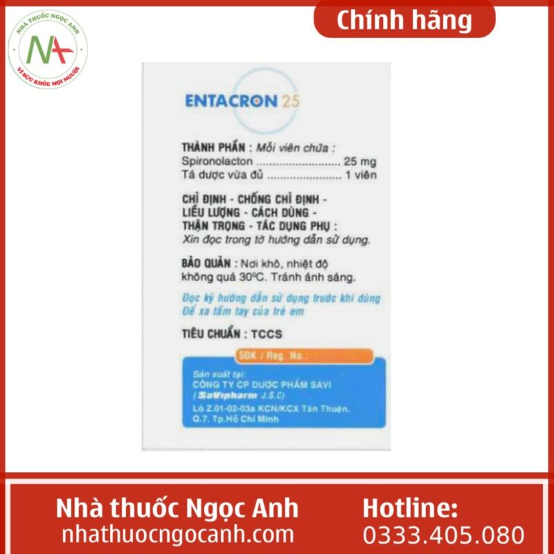 Thuốc Entacron 25 là thuốc gì, tác dụng, giá bao nhiêu, mua ở đâu
