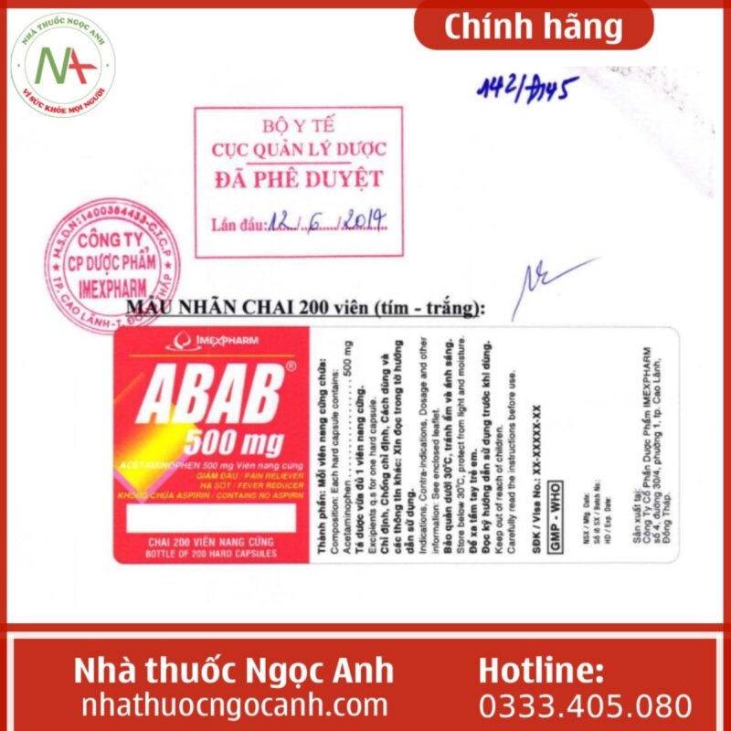 Thuốc giảm đau, hạ sốt ABAB 500mg có giá bao nhiêu, mua ở đâu?