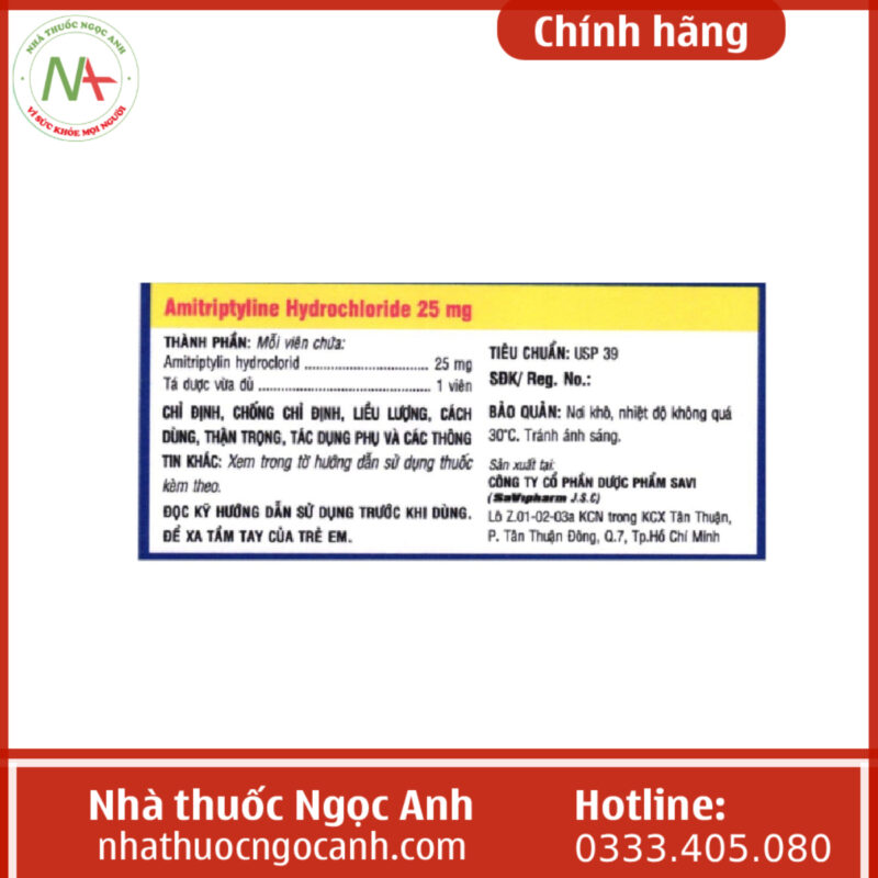 Thuốc Amitriptyline Hydrochloride 25mg Savi Là Thuốc Gì Giá Bao Nhiêu