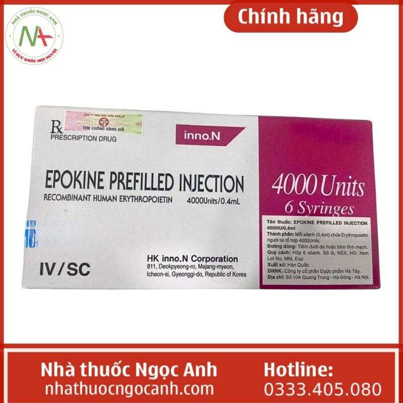 Thuốc Epokine Prefilled Injection 4000IU/0,4ml là thuốc gì, giá bao ...