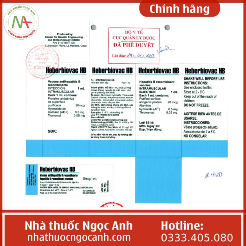 Vắc xin viêm gan B Heberbiovac HB 1ml giá bao nhiêu, mua ở đâu?