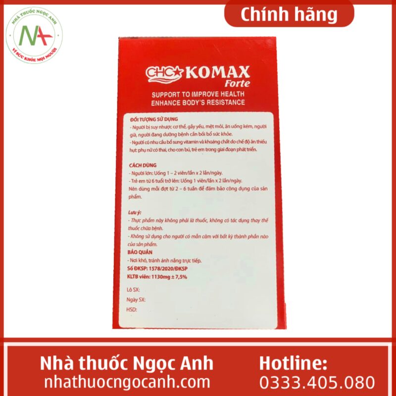 Thuốc CHC Komax Forte là thuốc gì, giá bao nhiêu? Mua ở đâu?