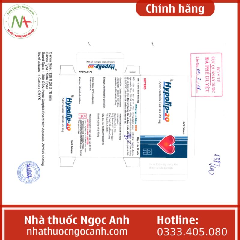 Thuốc Hypolip-20 Hetero là thuốc gì, trị bệnh gì, giá bao nhiêu, mua ở đâu?