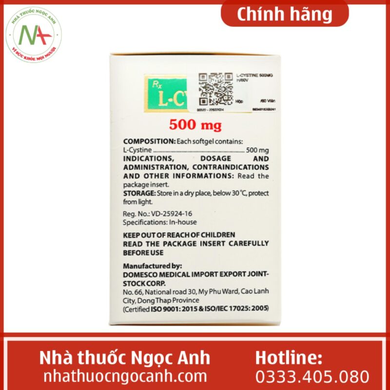 Thuốc L-Cystine 500 mg Domesco có tác dụng gì, giá bao nhiêu, mua ở đâu ...