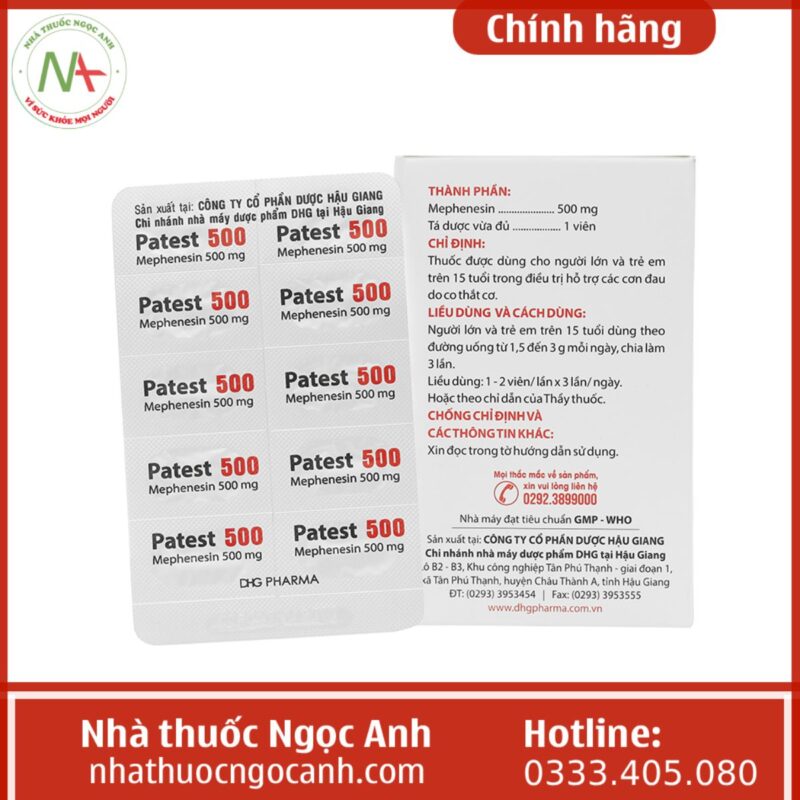 Thuốc Patest 500 mg có tác dụng gì, giá bao nhiêu, mua ở đâu?