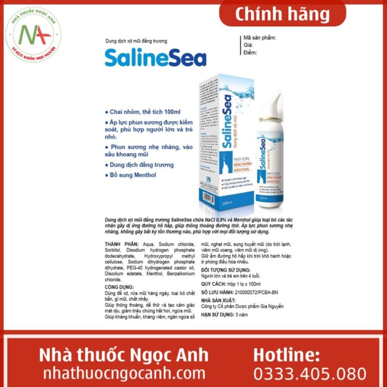 Xịt Mũi Đẳng Trương Menthol Salinesea giá bao nhiêu, mua ở đâu