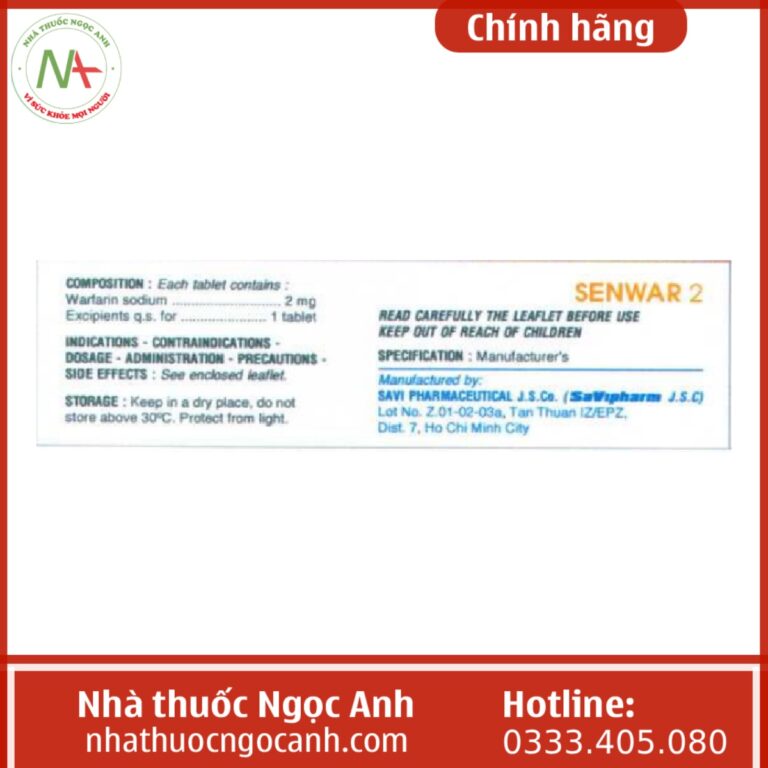 Thuốc Senwar 2 mg là thuốc gì, có tác dụng gì, giá bao nhiêu, mua ở đâu?