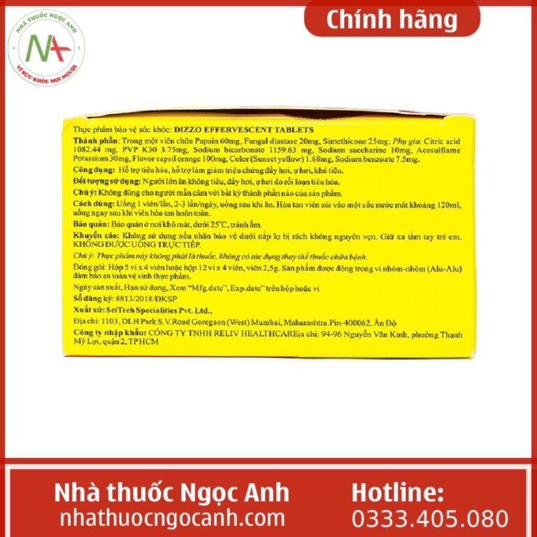 Viên sủi tiêu hóa Dizzo Effervescent Tablets uống khi nào, dùng cho trẻ ...