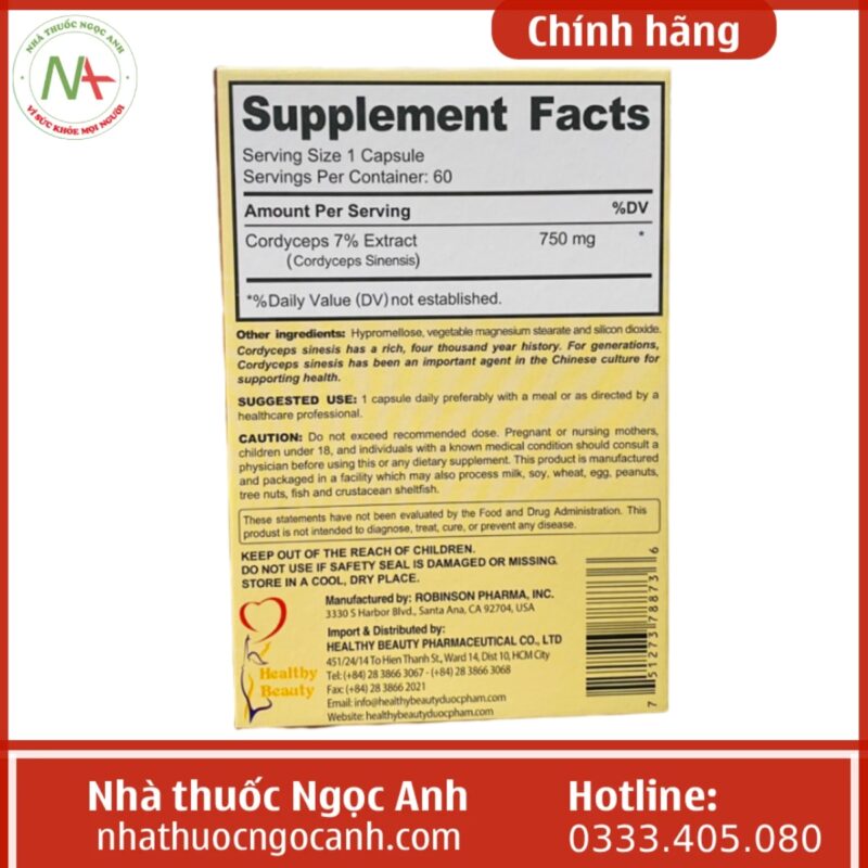 Đông trùng hạ thảo Mỹ HB Cordy Extract giá bao nhiêu, mua ở đâu
