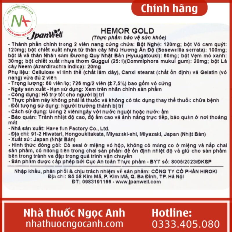 Thuốc Hemor Gold Jpanwell có tốt không? giá bao nhiêu? mua ở đâu