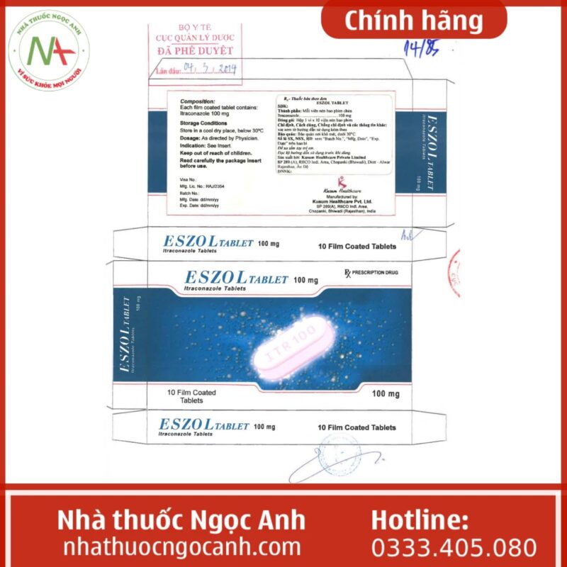 Thuốc Eszol Tablet 100mg là thuốc gì, giá bao nhiêu, mua ở đâu?