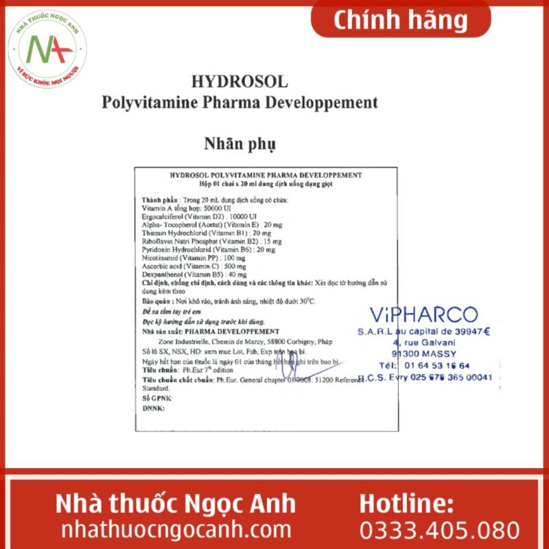 Thuốc Hydrosol Polyvitamine 20ml uống lúc nào, giá bao nhiêu, mua ở đâu?