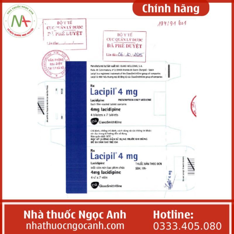 Thuốc Lacipil 4 mg là thuốc gì, giá bao nhiêu, có tác dụng gì, mua ở đâu?