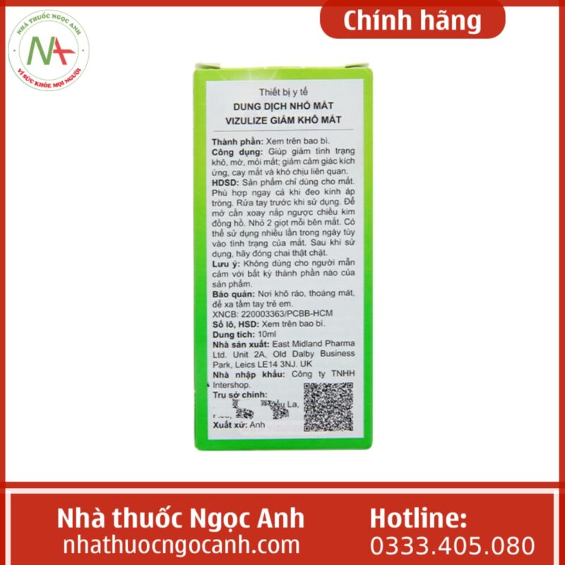 Thuốc nhỏ mắt Vizulize Dry Eyes Eye Drops có tốt không, giá bao nhiêu?