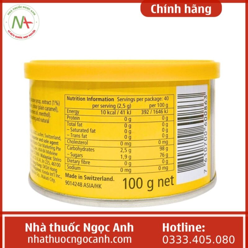 Kẹo ngậm Ricola Original Có Đường công dụng, có tốt không, bao nhiêu viên
