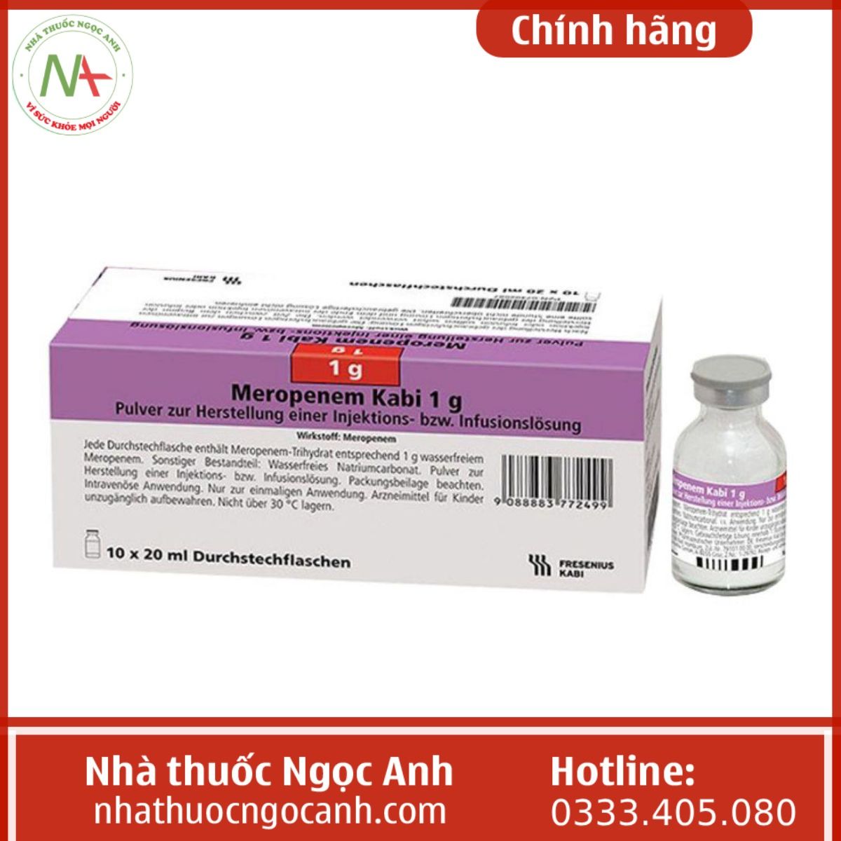 Thuốc Meropenem Kabi 1g tác dụng chính, tác dụng phụ, giá bao nhiêu
