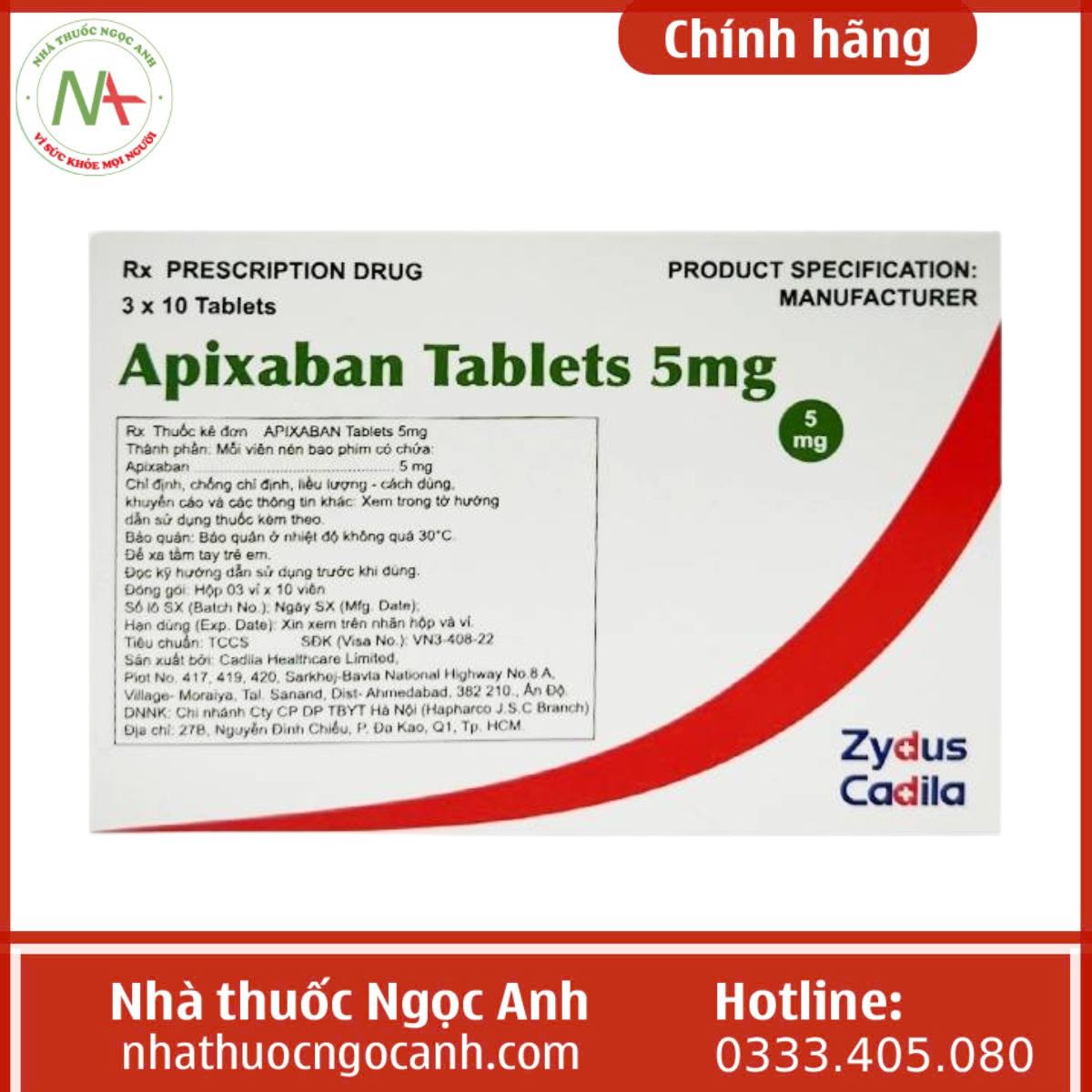 Thuốc Apixaban Tablets 5mg Zydus (Apixaban) có tác dụng gì, mua ở đâu?