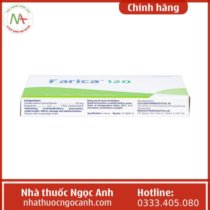 Thuốc Farica 120mg (Fexofenadine) có tác dụng gì, giá bao nhiêu?