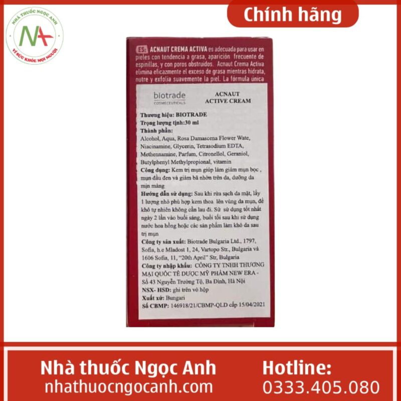 Biotrade Acnaut Active Cream 30ml có tác dụng gì, có tốt không?