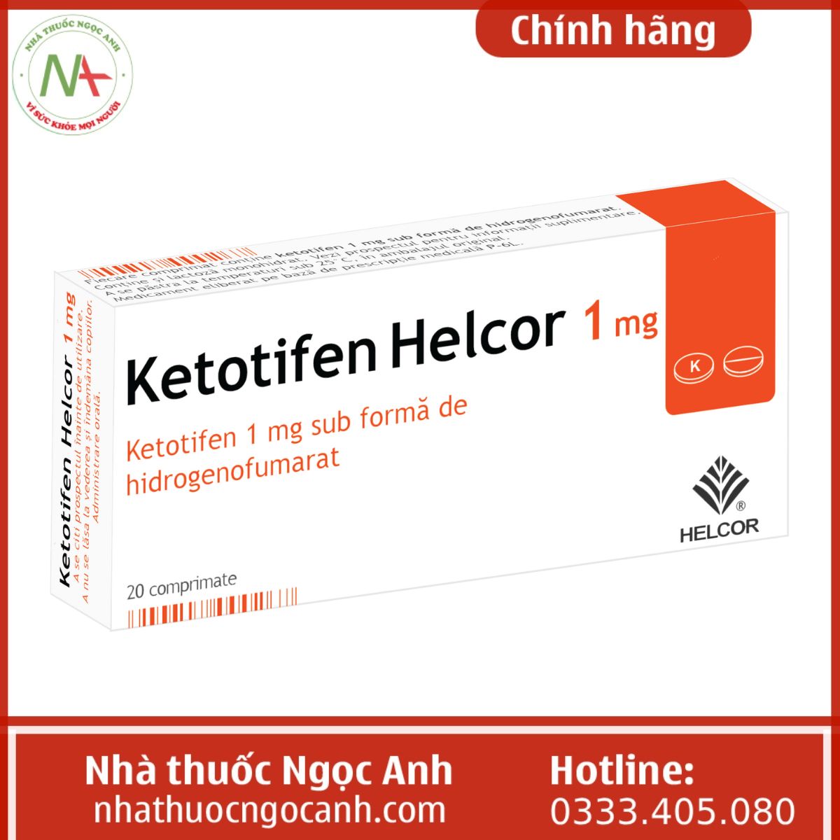 Thuốc Ketotifen Helcor 1mg (Ketotifen) có tác dụng gì, giá bao nhiêu?