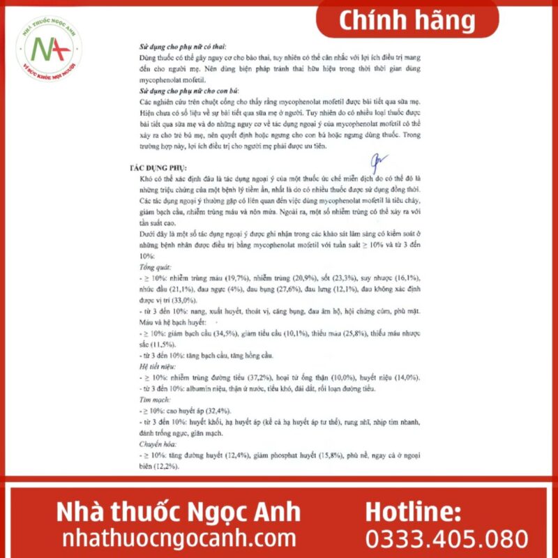 Thuốc Mycokem capsules 250mg (Mycophenolat mofetil) có tác dụng gì?