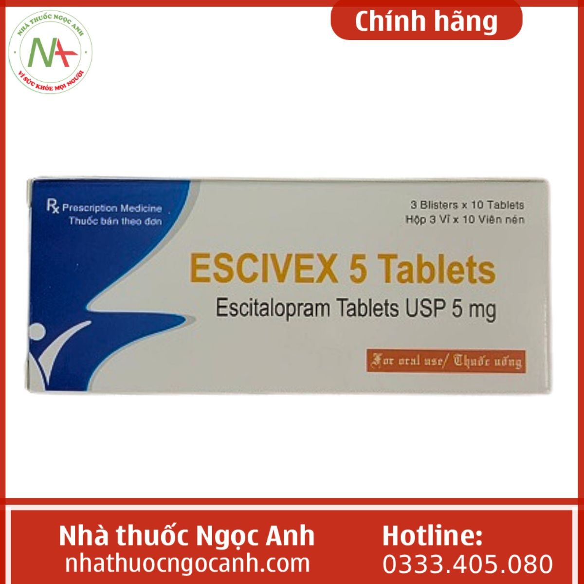 Thuốc Escivex 5 (Escitalopram) là thuốc gì, mua ở đâu, giá bao nhiêu?