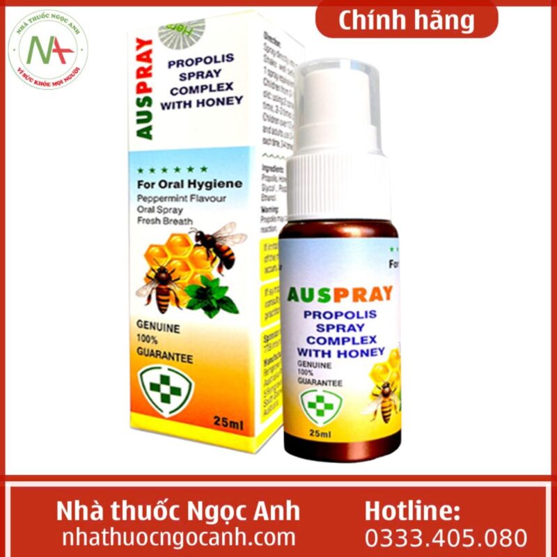 Auspray Propolis Spray Complex With Honey (keo ong) là thuốc gì, tác dụng?