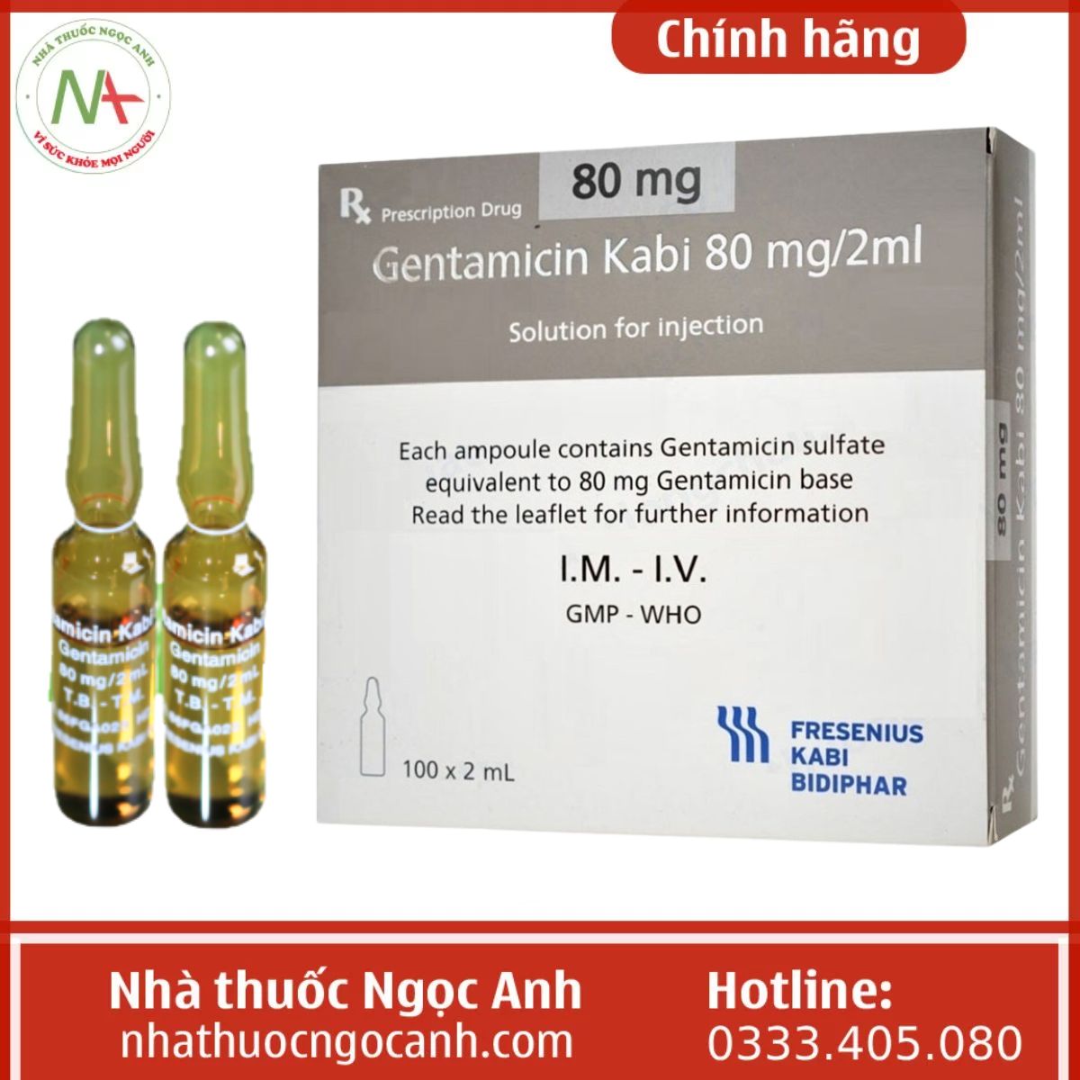 Thuốc Gentamicin Kabi 80mg/2ml là thuốc gì, giá bao nhiêu, mua ở đâu?