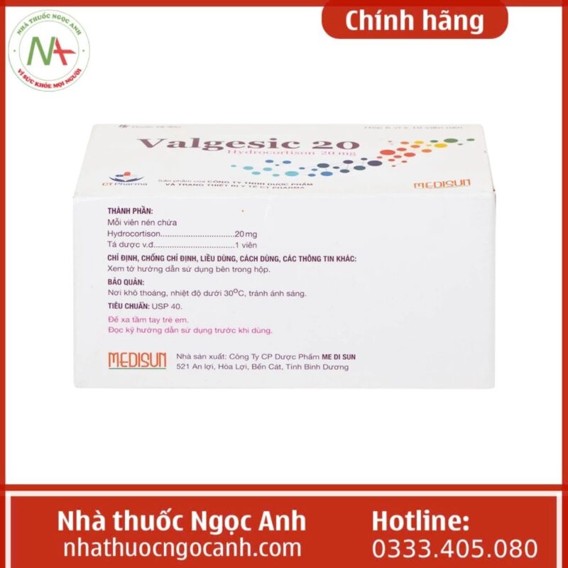 Thuốc Valgesic 20mg Medisun (Hydrocortisone) có tác dụng gì?