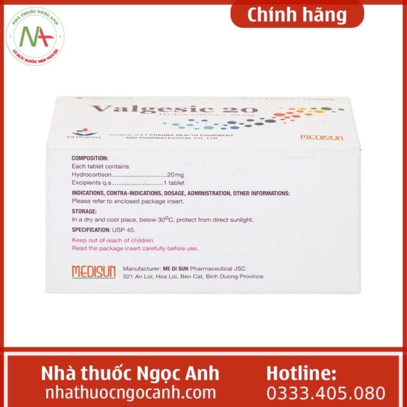 Thuốc Valgesic 20mg Medisun (Hydrocortisone) có tác dụng gì?