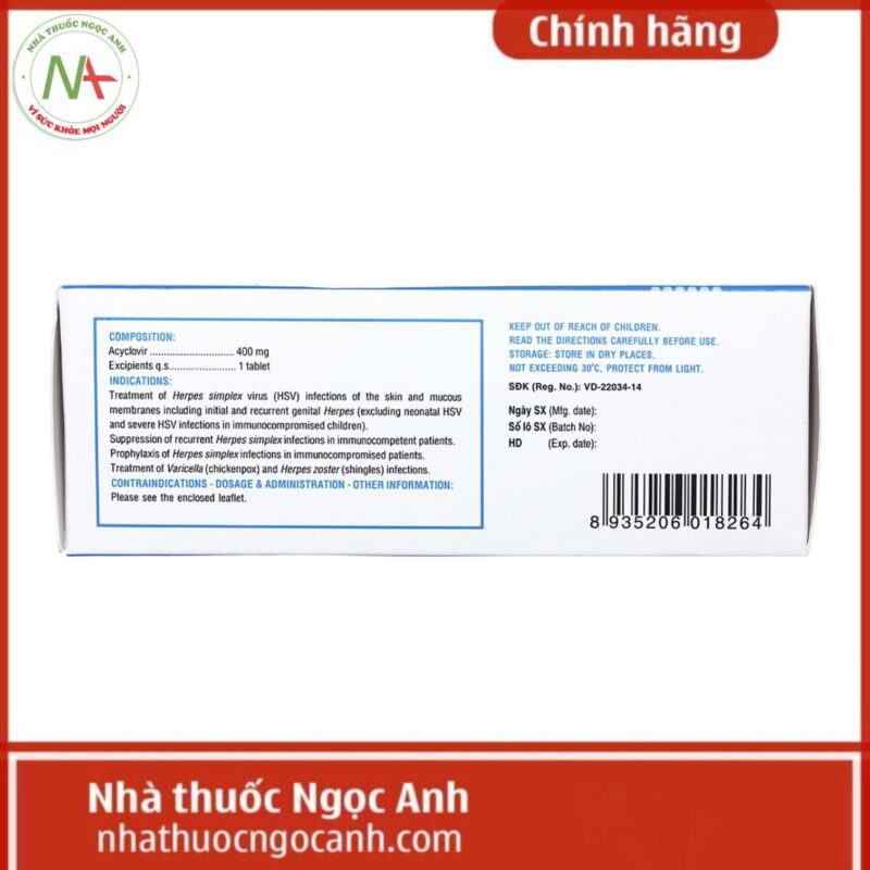 Thuốc Medskin Clovir 400 (Acyclovir) là thuốc gì, có tác dụng gì?