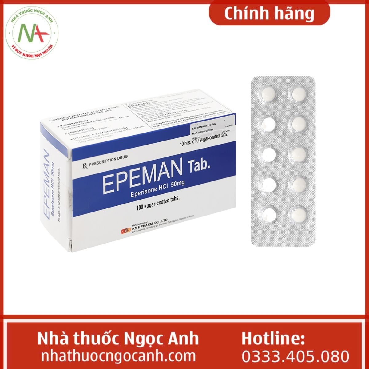 Thuốc Epeman Tab. 50mg (Eperisone) có tác dụng gì? Mua ở đâu?