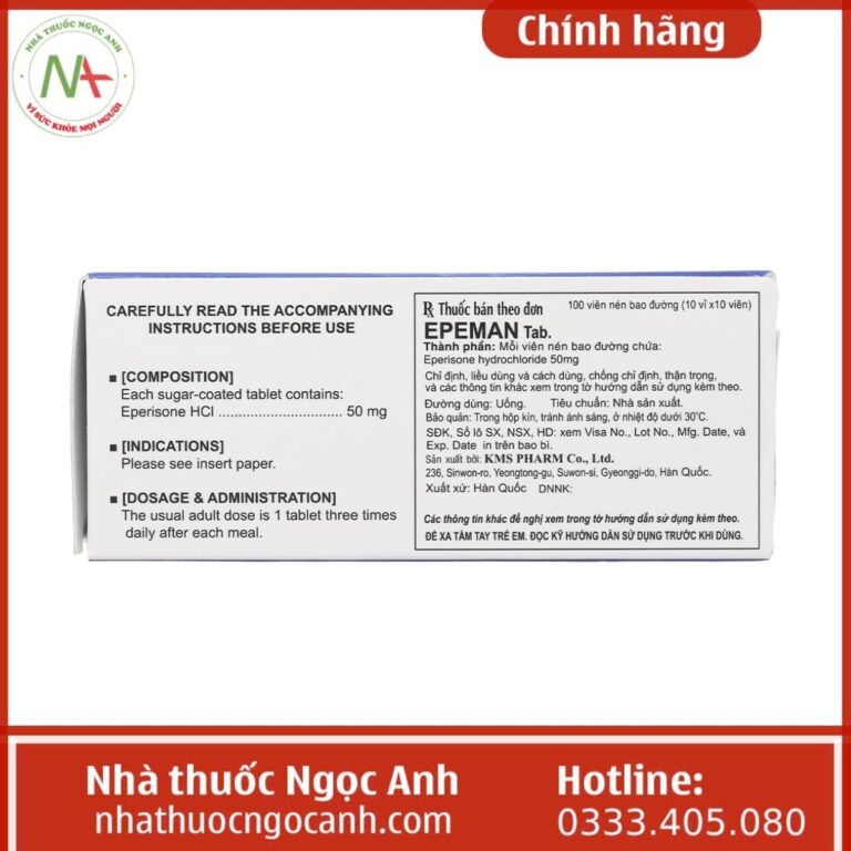 Thuốc Epeman Tab. 50mg (Eperisone) có tác dụng gì? Mua ở đâu?