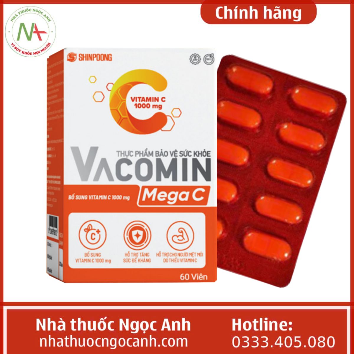 Vacomin Mega C (Vitamin C) là thuốc gì, tác dụng gì, giá bao nhiêu?