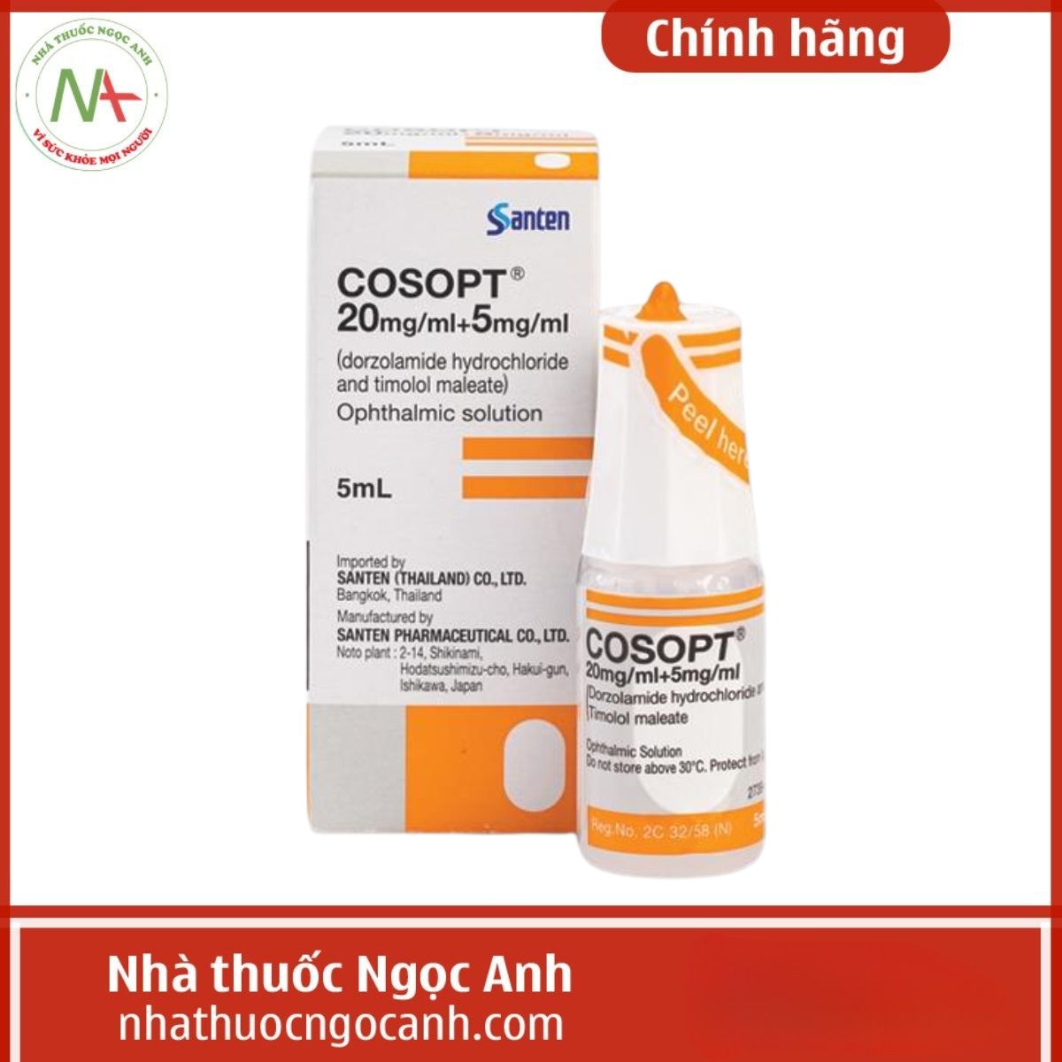 Thuốc Cosopt 20mg/ml+5mg/ml (Dorzolamid/Timolol) giá bao nhiêu, mua ở đâu?