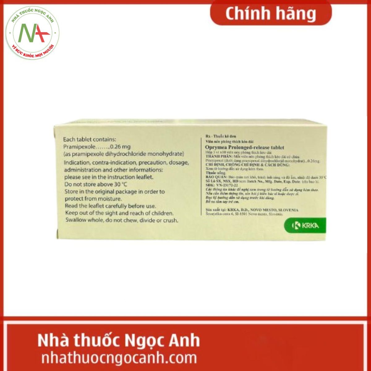 Thuốc Oprymea Prolonged-release tablet 0.26mg (Pramipexol) là thuốc gì?